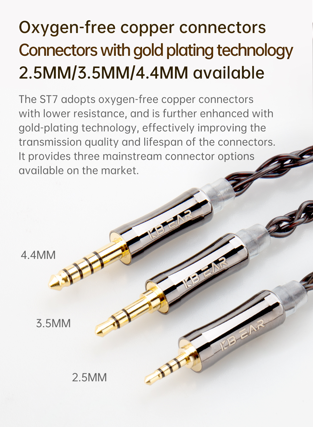 KBEAR ST7 4N Oxygen Free Copper Upgrade Balance Cable MMCX/2Pin/QDC Connect Earphone Wire 3.5mm ...