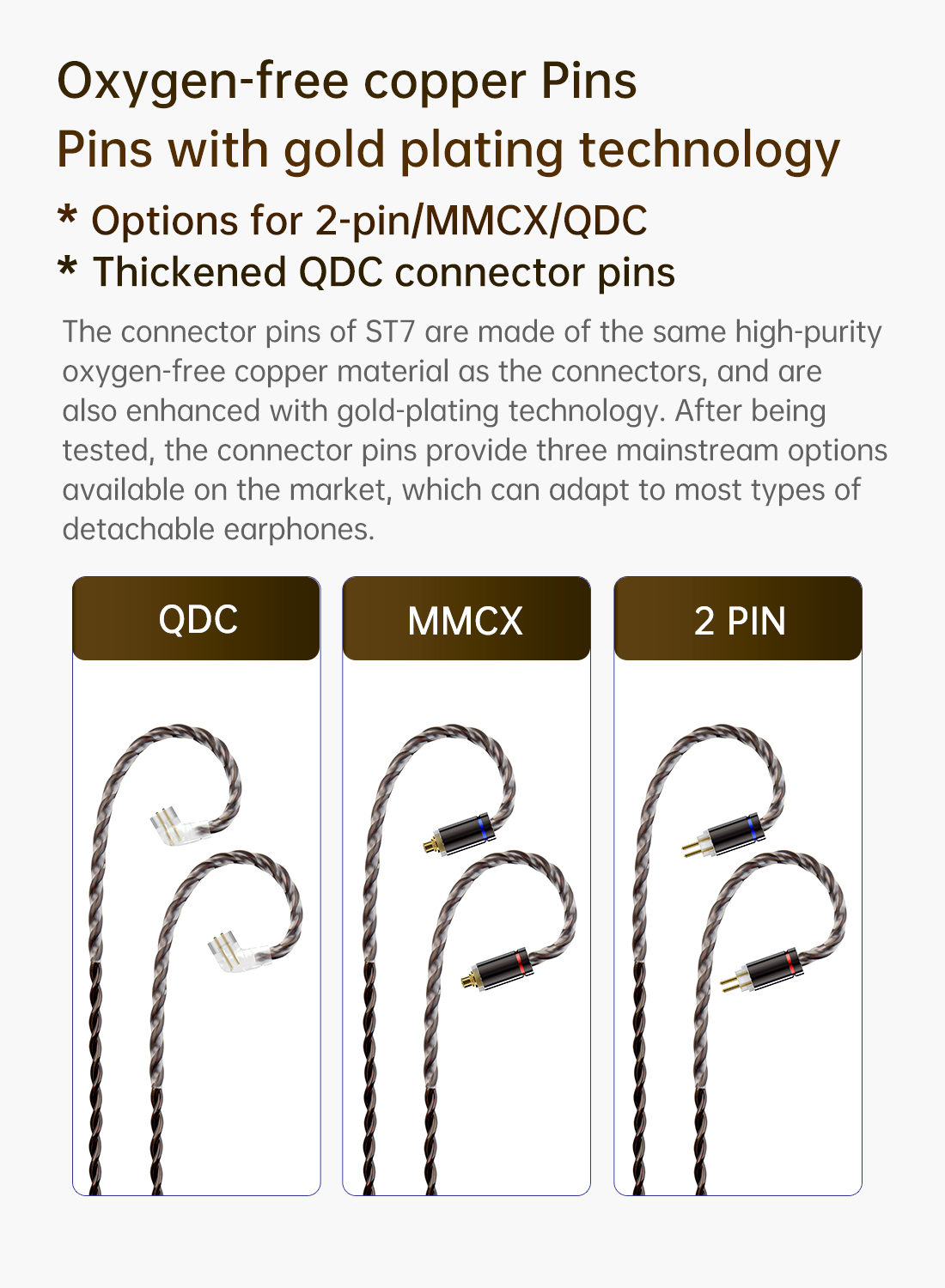 KBEAR ST7 4N Oxygen Free Copper Upgrade Balance Cable MMCX/2Pin/QDC ...