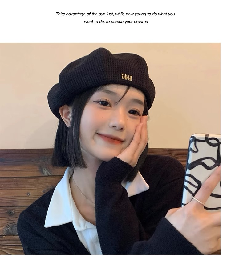 Black Sweet Cool Beret Female Autumn Winter Japanese Style Big Head ...