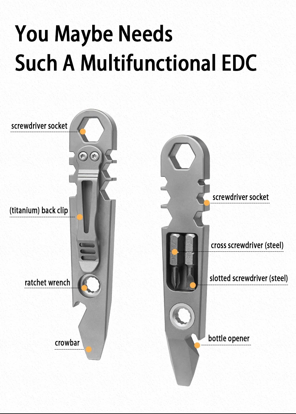 CNEDC 8 In 1 Titanium Alloy Ratchet Crowbar Screwdriver Riding Portable ...