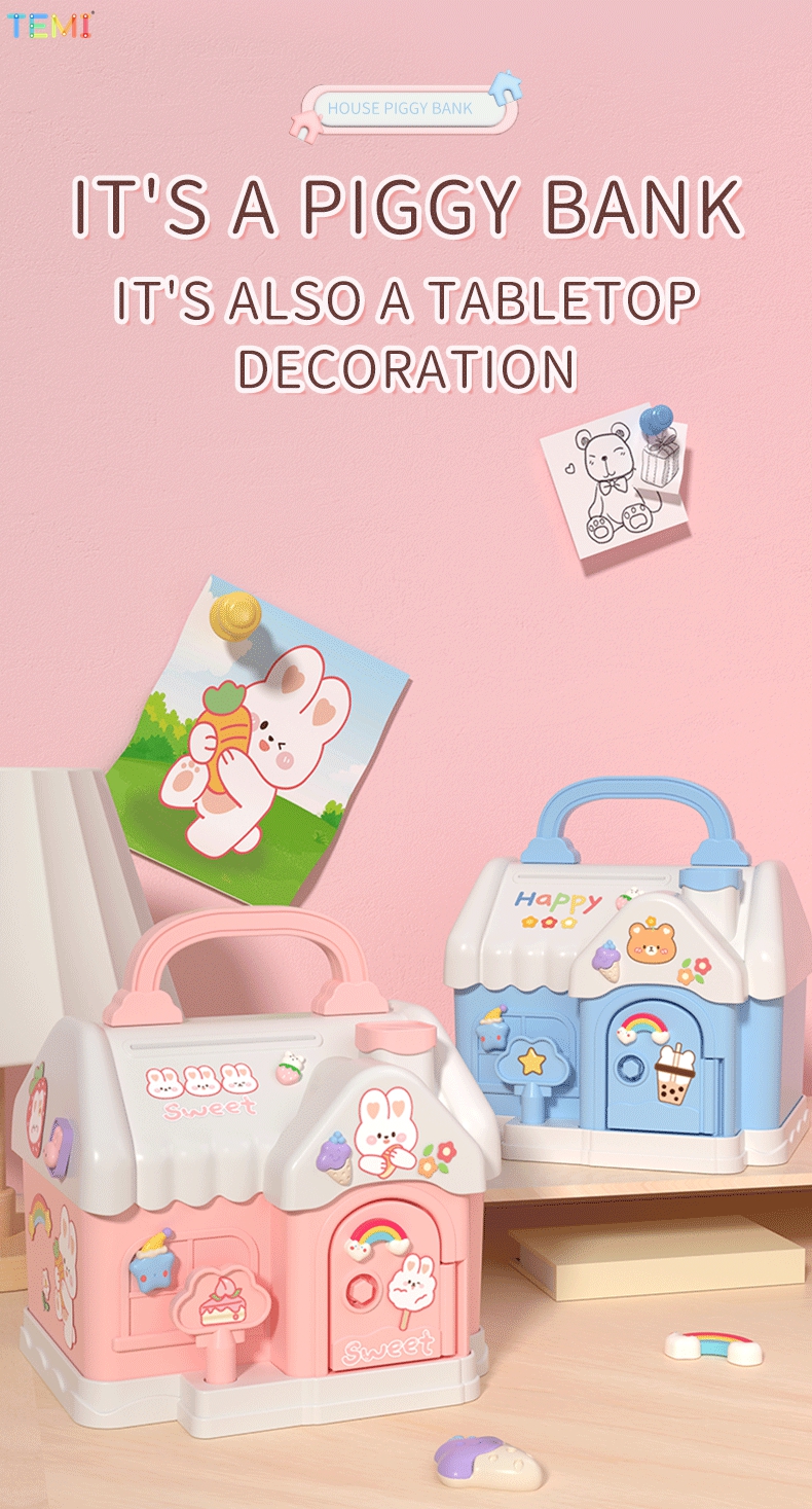 TEMI Cute Mushroom House Piggy Bank Children Cartoon Coin Bank Student ...