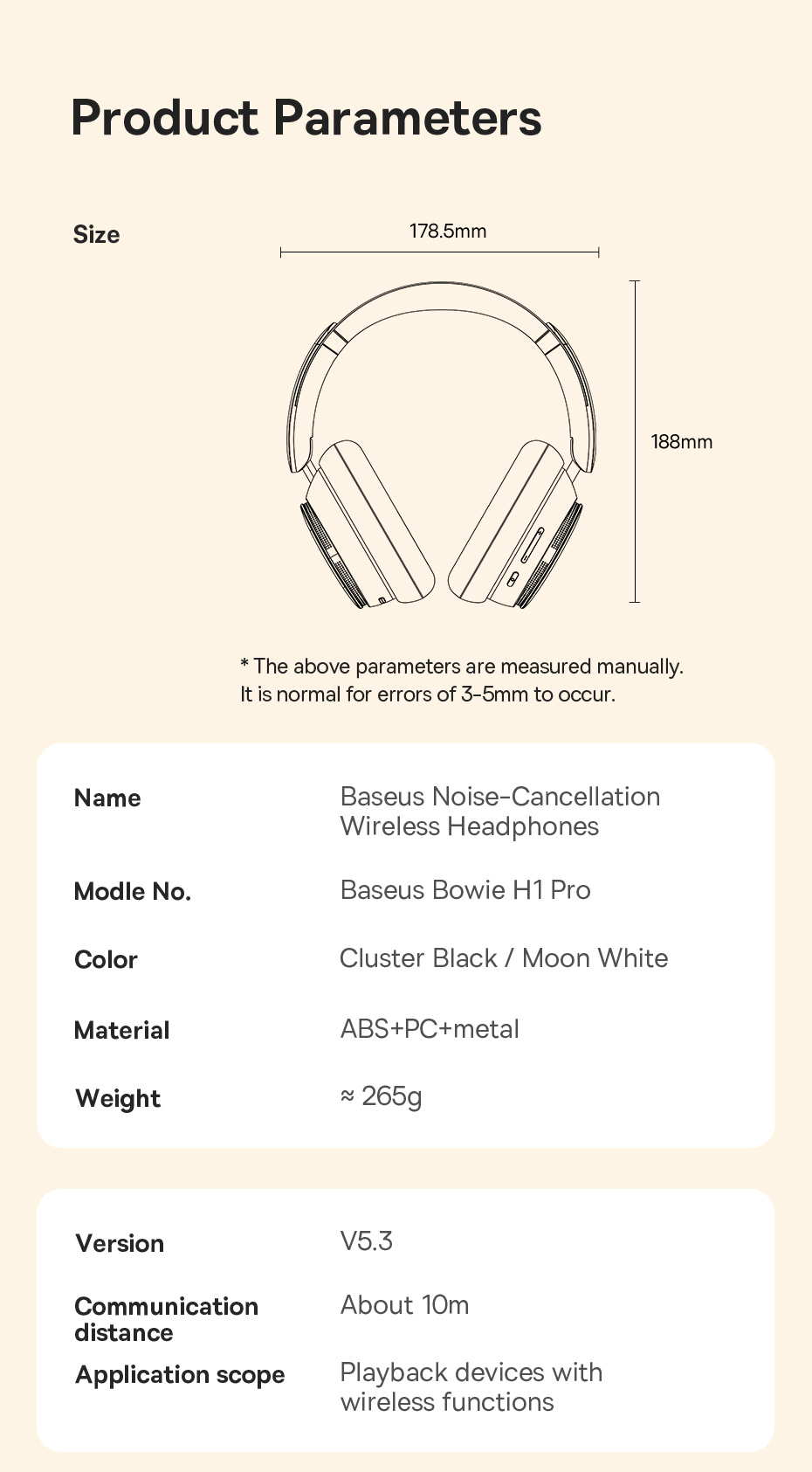 Baseus H1 Pro Wireless Headphone Hybrid -48dB Active Noise Cancellation ...