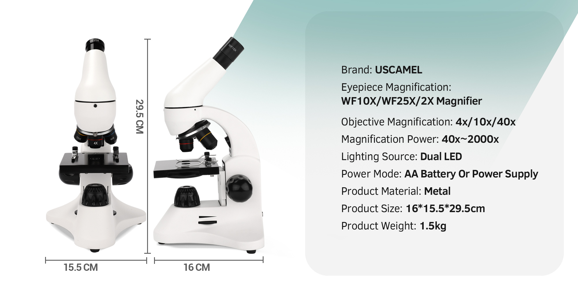 USCAMEL 40x-2000x Biological Microscope Beginner Microscope Lab Kit High Power Magnification ...