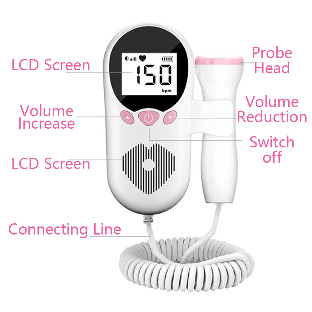Baby Fetal Doppler Heart Sound Rate Device Ultrasound Detector Monitor ...