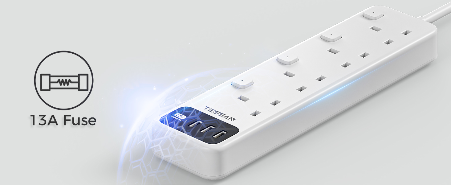 TESSAN Extension Plug Extension Cord Power Strip with USB, Power Socket ...