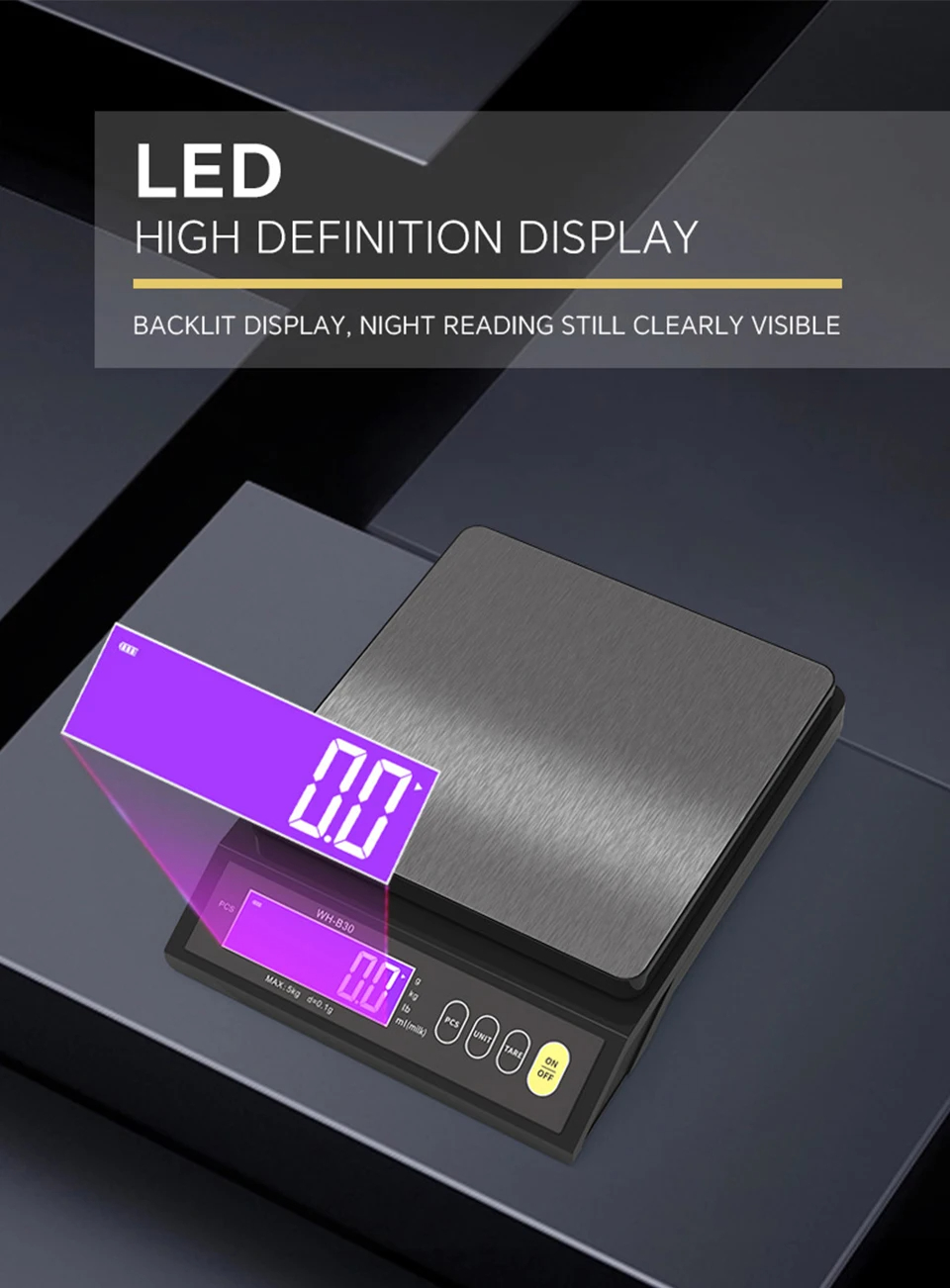 5kg/10kg Rechargeable Electronic Kitchen Scale Stainless Steel ...