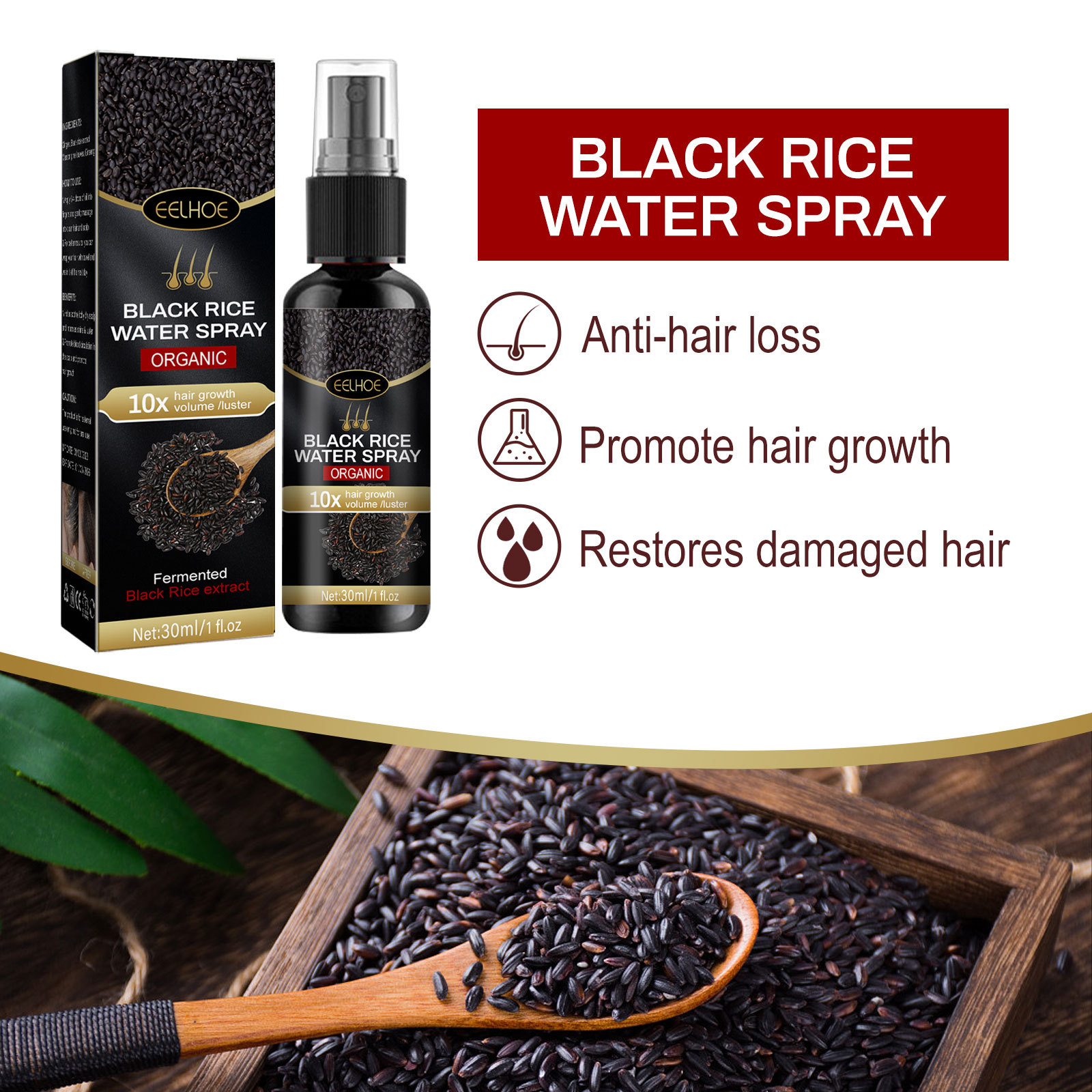 EELHOE Black Rice Water Hair Mist Rice Hair Spray 30ml | Shopee Malaysia