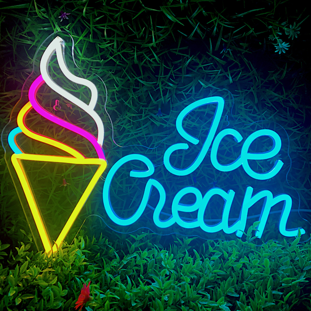 Ice Cream Neon Sign Ice Cream Shaped LED Signs Yellow Blue Pink Light ...