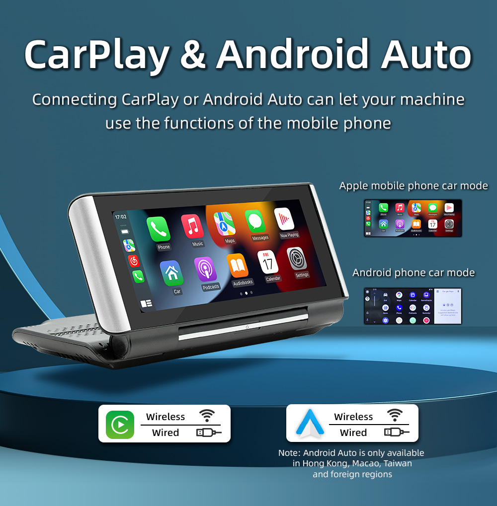 6.86” Wireless Carplay Car Radio Dashboard Monitor 180° Folding Screen ...
