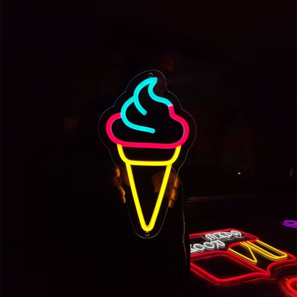 Ice Cream Neon Sign Ice Cream Shaped LED Signs Yellow Blue Pink Light ...