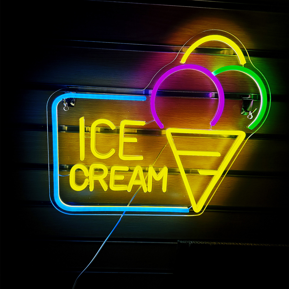 Ice Cream Neon Sign Ice Cream Shaped LED Signs Yellow Blue Pink Light ...