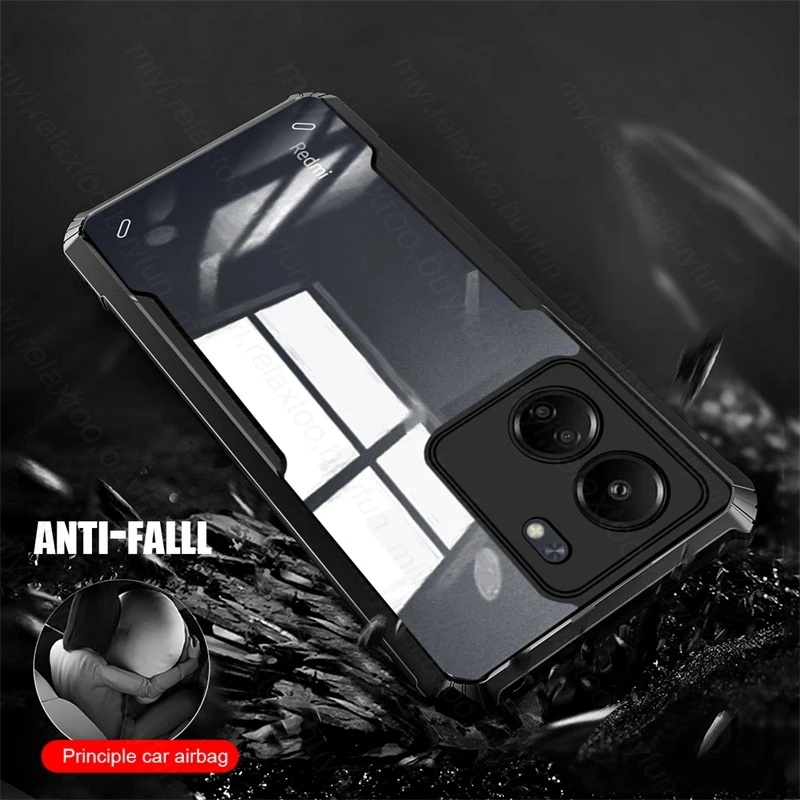 Transparent Acrylic Heavy Duty Shockproof Casing For Xiaomi Redmi 13C 12A Case TPU Soft Frame ...