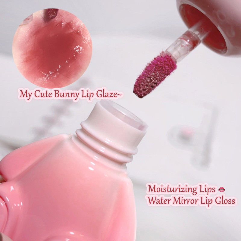 GECOMO Cute Bunny Lip Glaze, Moisturizing Lips Water Mirror Lip Gloss ...