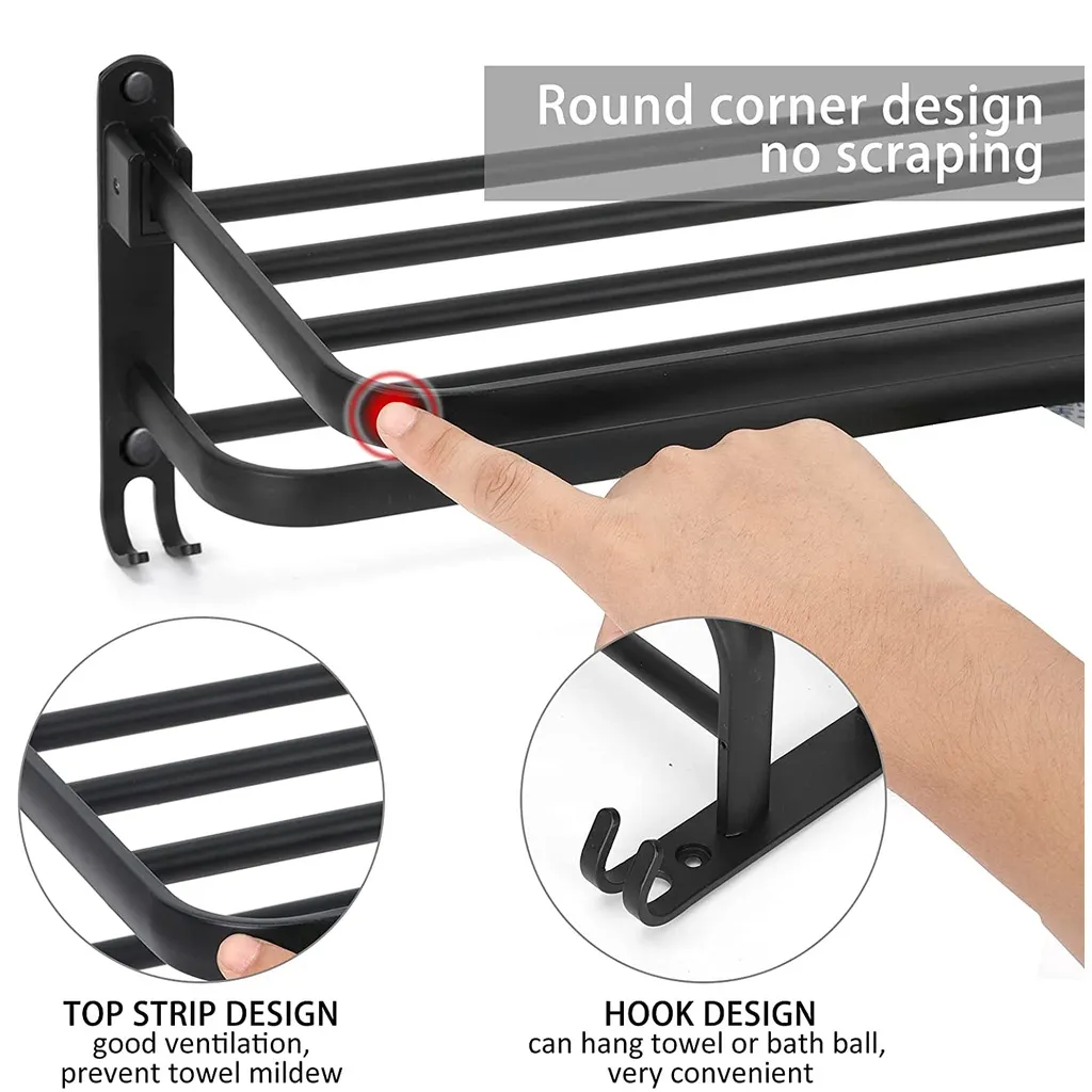 Bathroom Towel Rack with Shelf Space Aluminum Wall Mounted Bathrobe ...