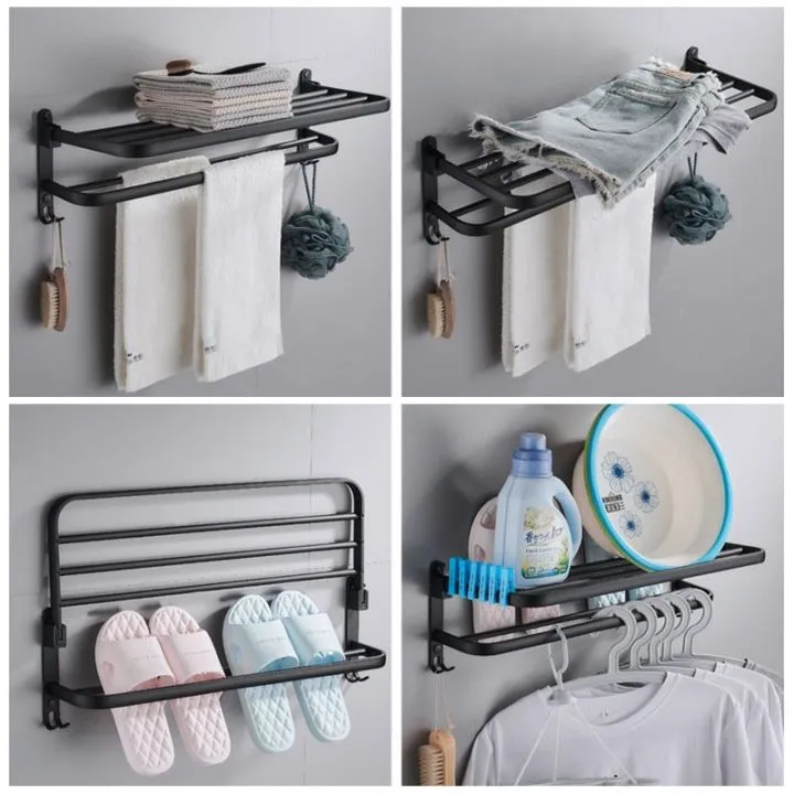 Bathroom Towel Rack with Shelf Space Aluminum Wall Mounted Bathrobe ...
