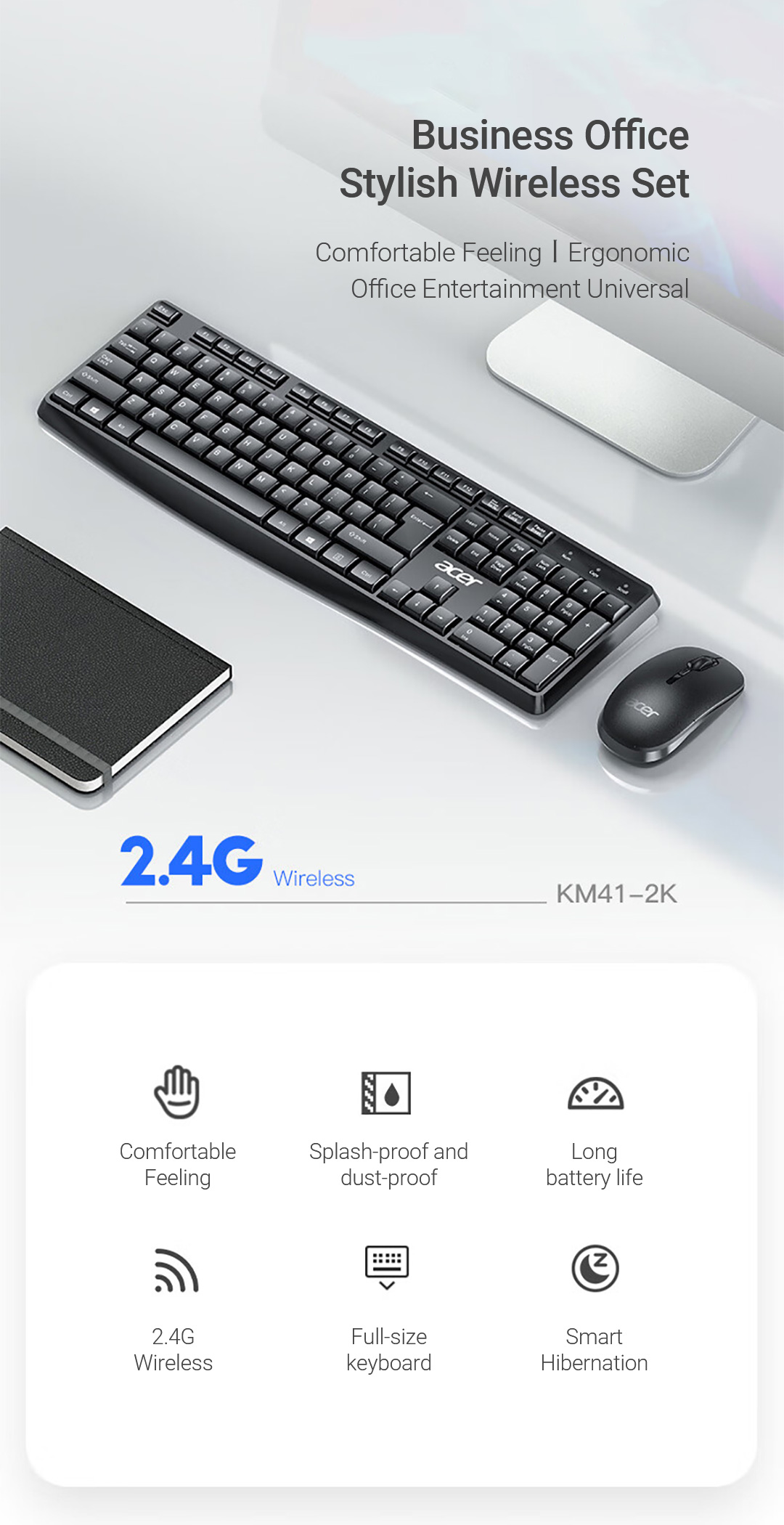 Acer Wireless Keyboard and Mouse Set 2.4G USB Wireless Connection Full ...