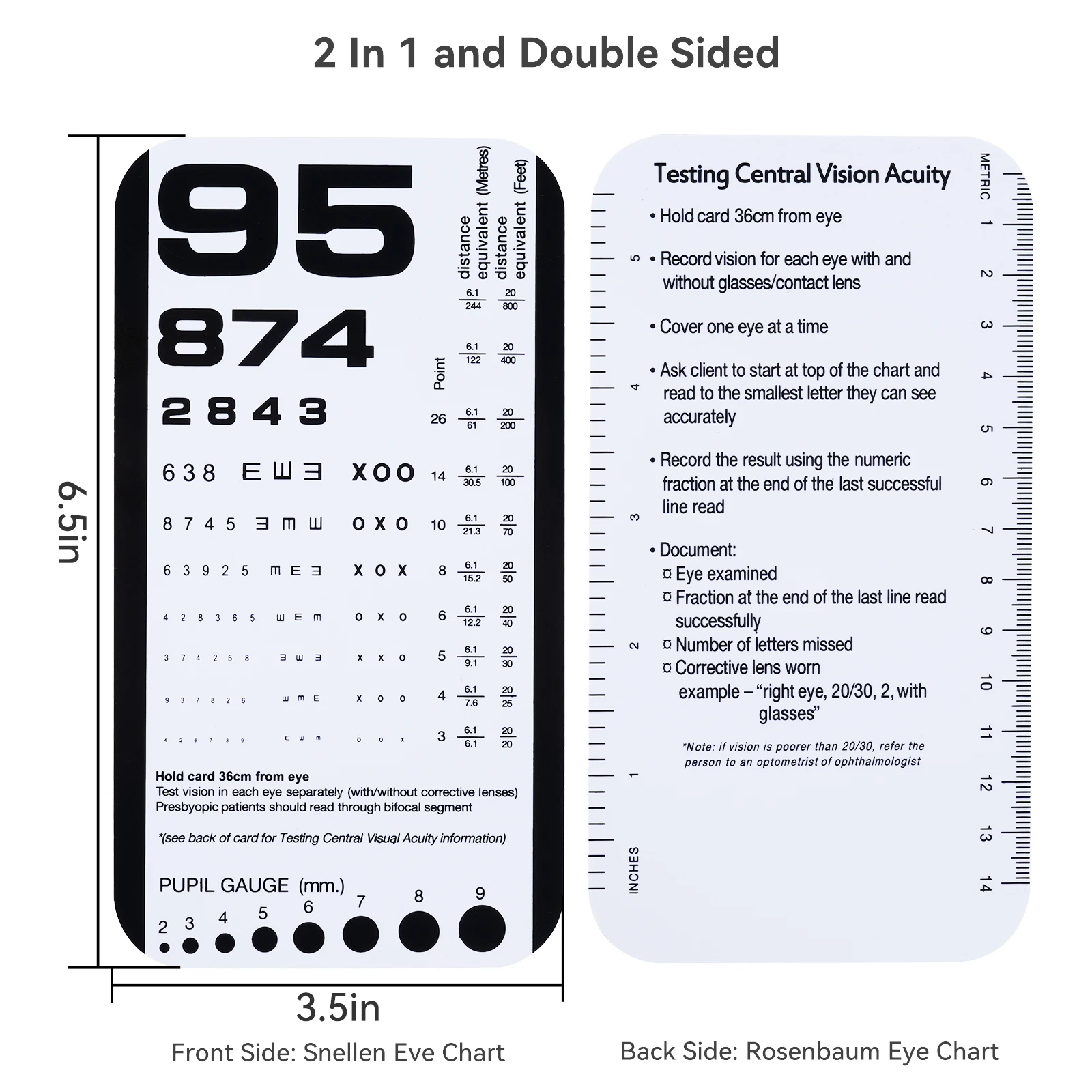 Far Near Vision Standardized Eye Chart Visual Testing Pocket Eye Chart ...