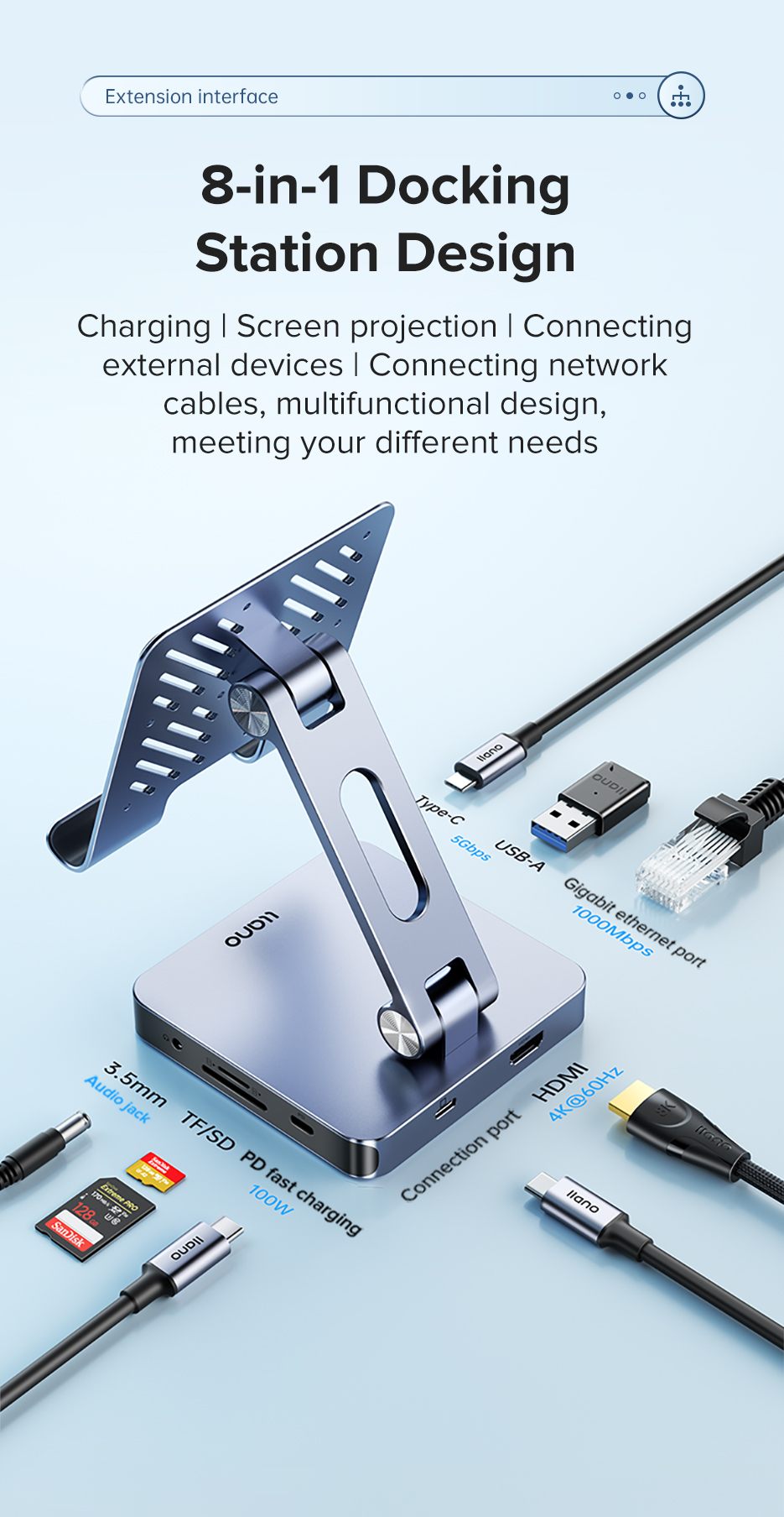 Llano Tablet Stand Laptop 8 in 1 iPad USB C Hub Docking Station, , Type ...