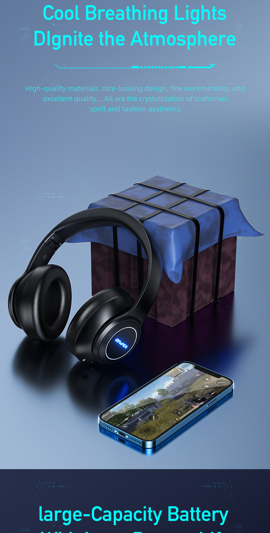 Awei A200BL Bluetooth Headphone Wireless Headphone Gaming Low Latency ...