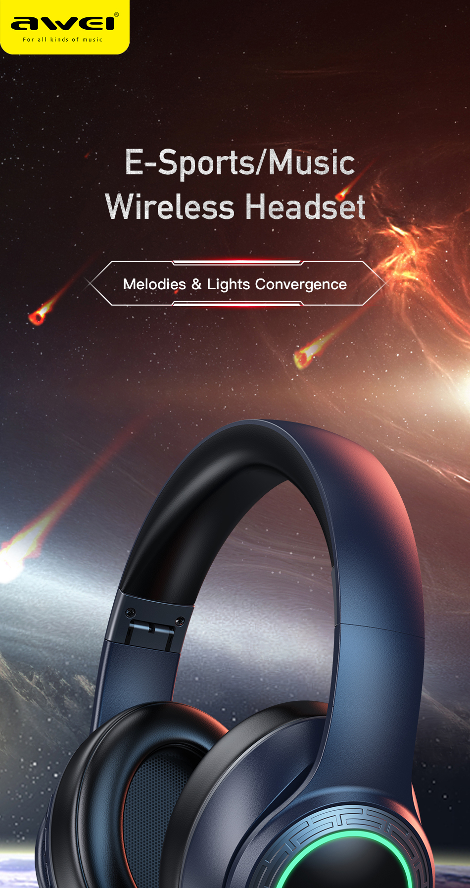 Awei A300BL Headphone Gaming Low Latency Bluetooth Headphone Wireless ...