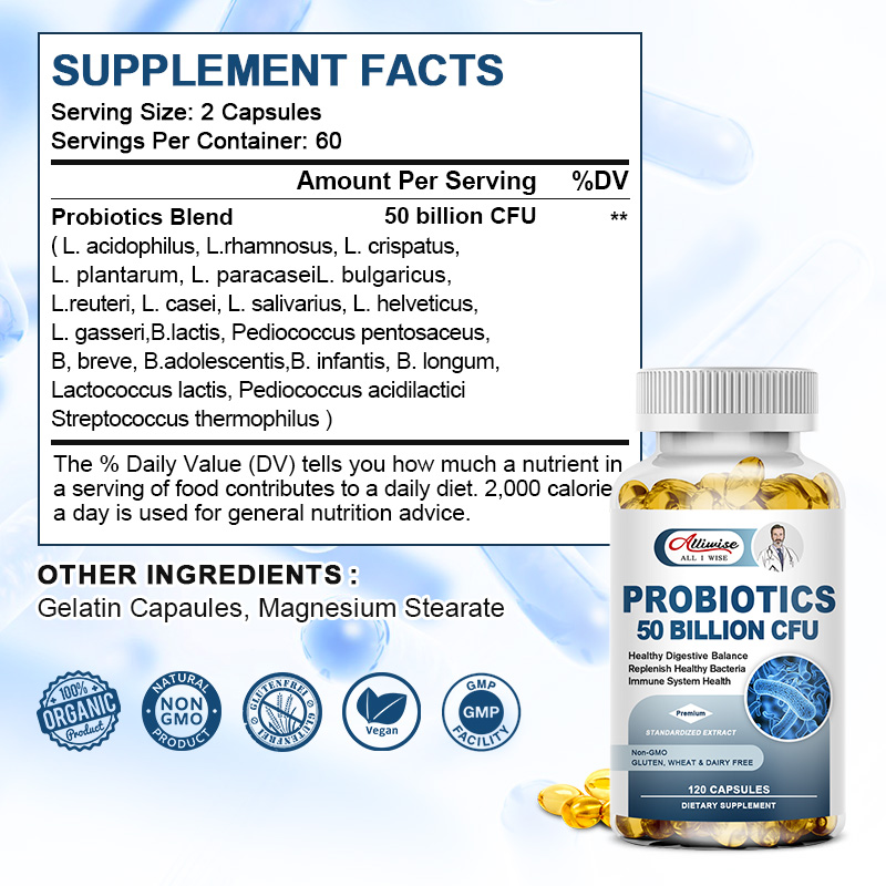 Alliwise Probiotics Daily Probiotic Supplement 50 Billion CFU For ...