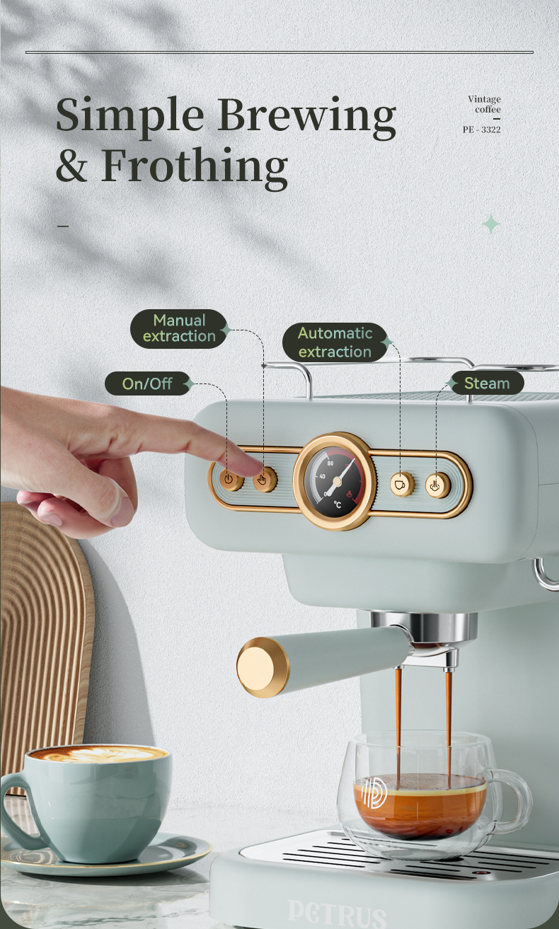 Petrus Coffee Machine 20 Bar Semi-Auto Espresso Machine With Steam Milk ...