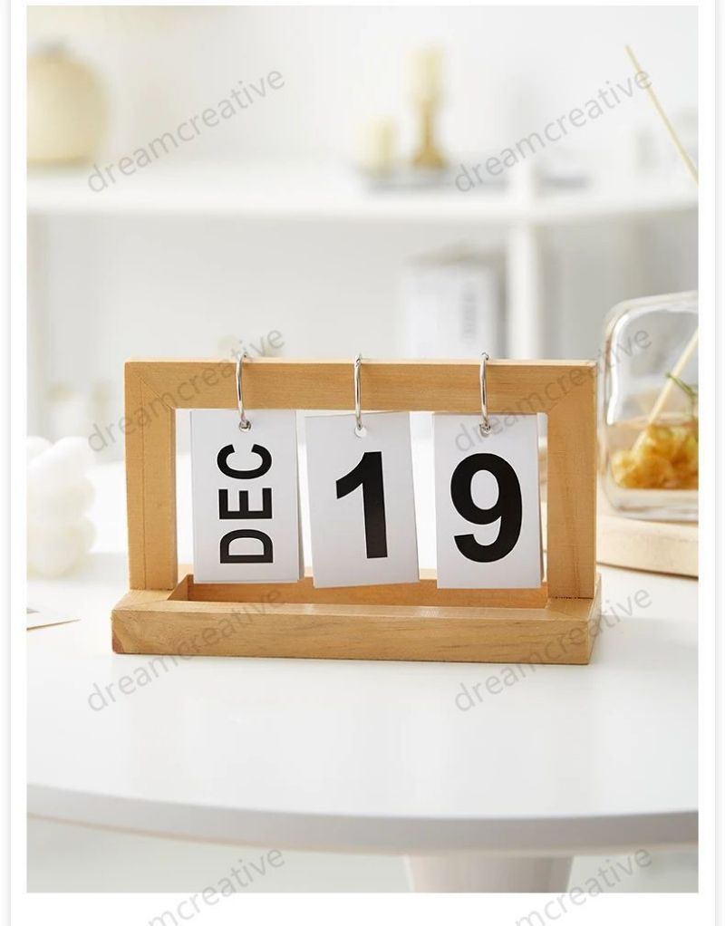 Wooden Calendar Nordic Simple Style Multicolor Flipping Wooden Desk ...