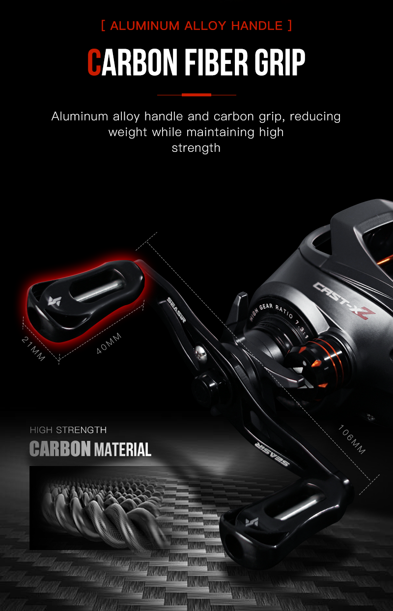 SEASIR Cast-X2 Baitcasting Reel 7.3:1 High Speed Gear Ratio 6+1 BB Drag 8.5KG Aluminum Carbon ...