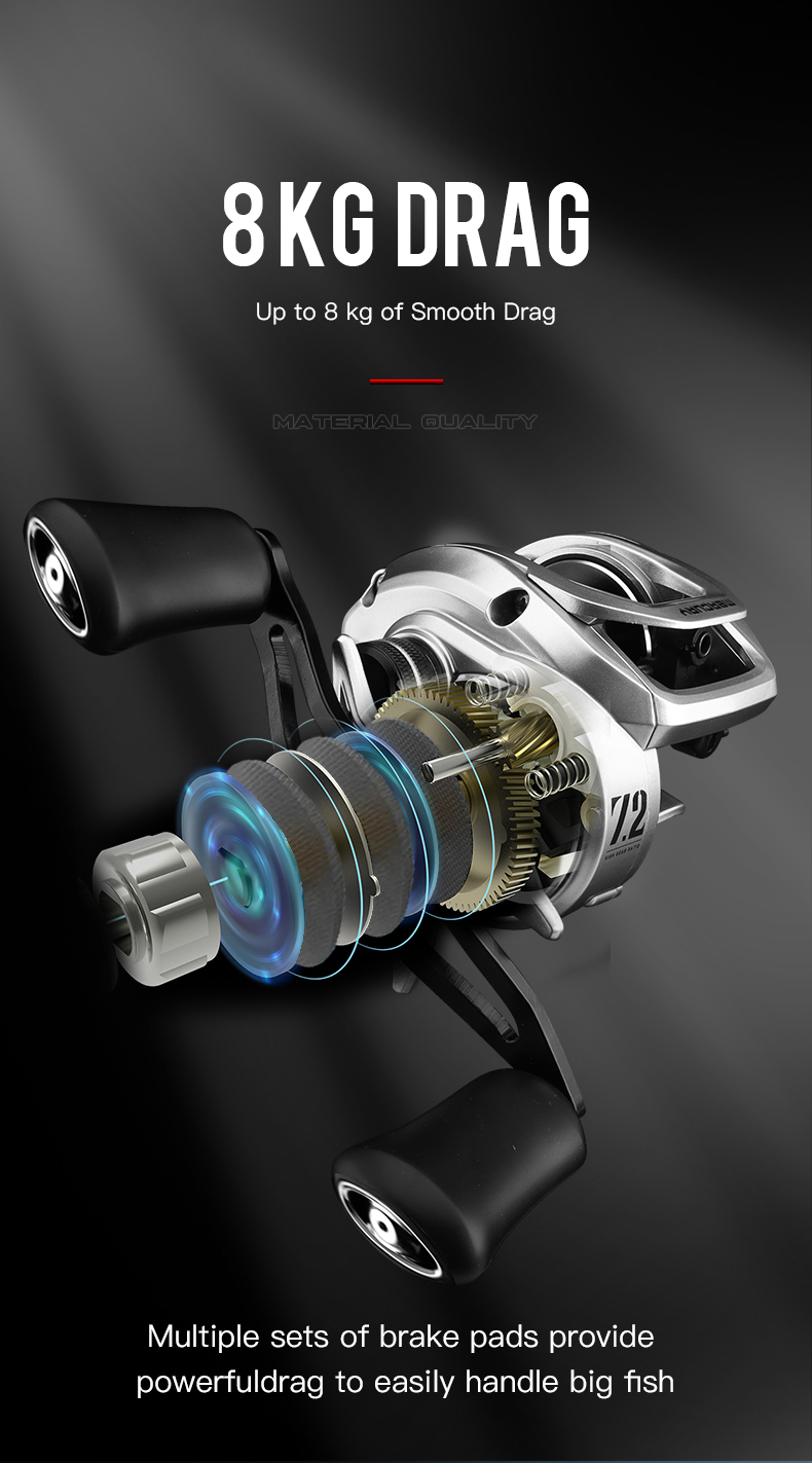 SEASIR Mercury Baitcasting Fishing Reel 5+1BB 7.2:1 204g Drag 8kg 10 ...