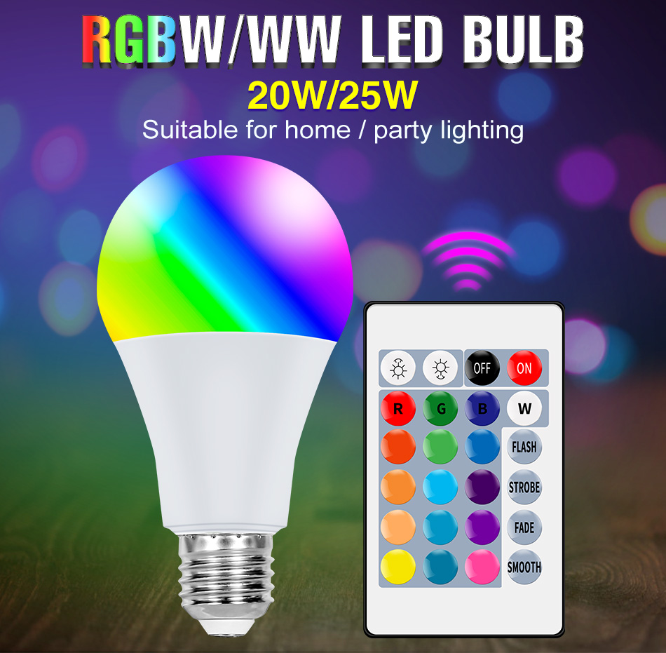LED RGB Light Bulbs 220V Color Changing Bulb with Remote Dimmable E27 ...