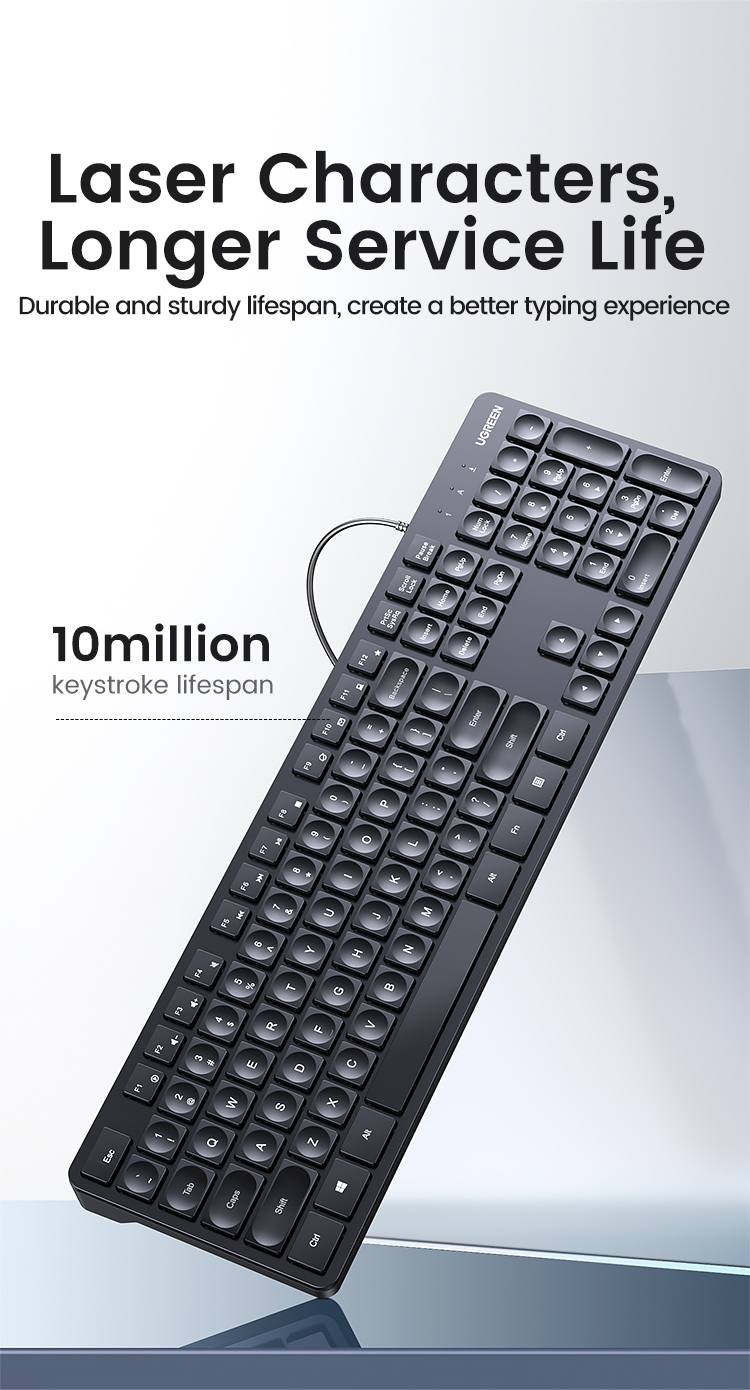 UGREEN USB Wired Keyboard Ergonomic Design 10million Lifespan For ...