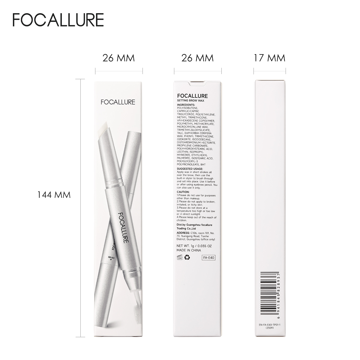 FOCALLURE Pro-set Lasting Waterproof Eyebrow Wax Pencil 2-in-1 Built-in ...