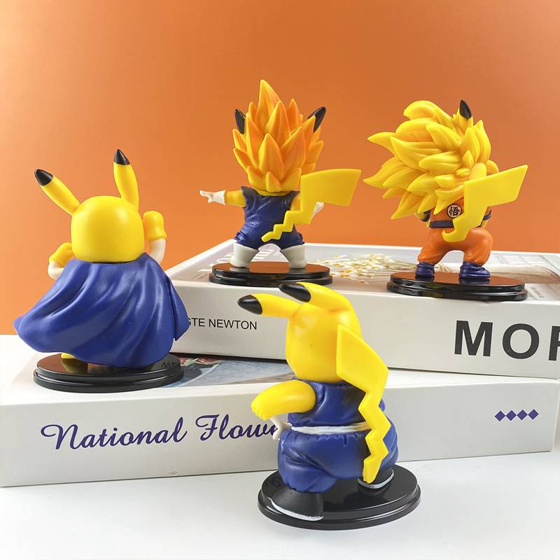 4Pcs/Set 10cm Anime Pokemon Pikachu Cosplay Dragon Ball Z Son Goku ...