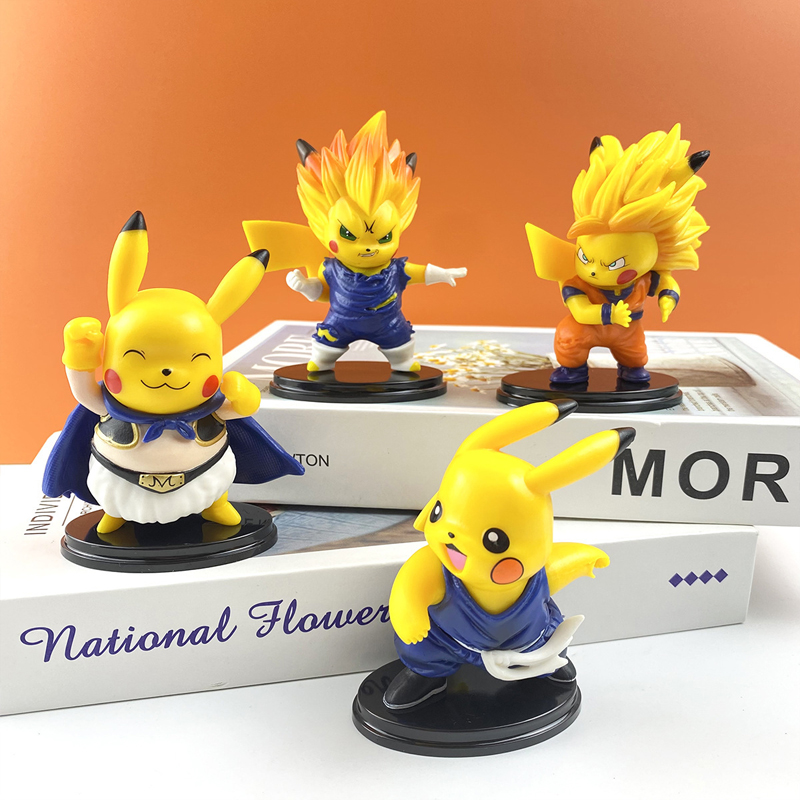 4Pcs/Set 10cm Anime Pokemon Pikachu Cosplay Dragon Ball Z Son Goku ...