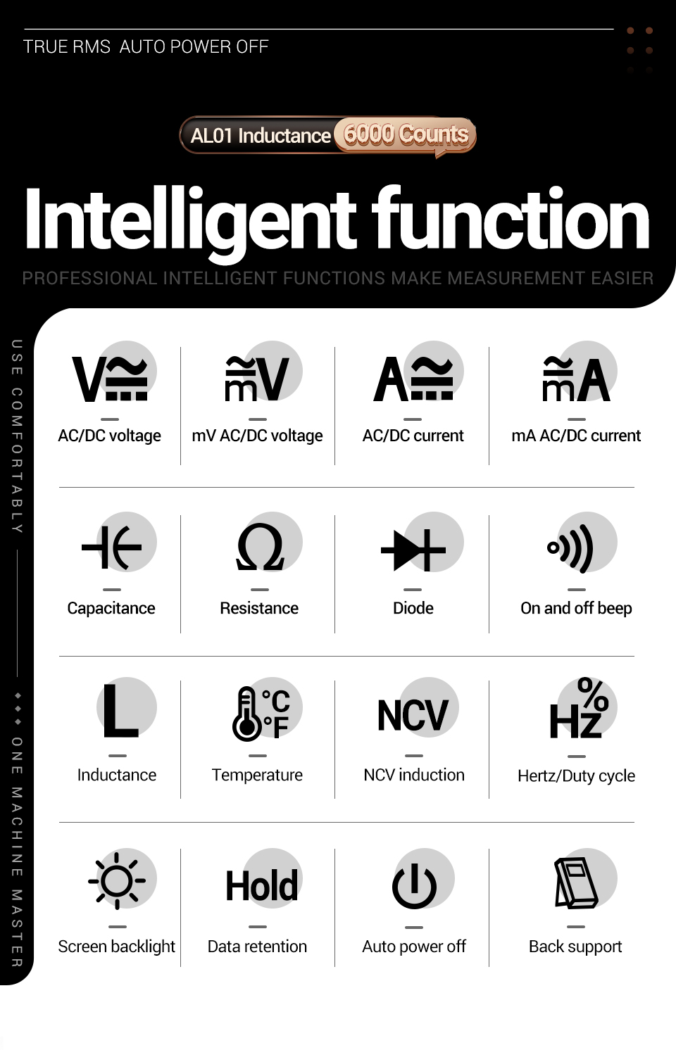 ANENG AL01 Digital multimeter True RMS NCV backlit screen 6000 Counts ...