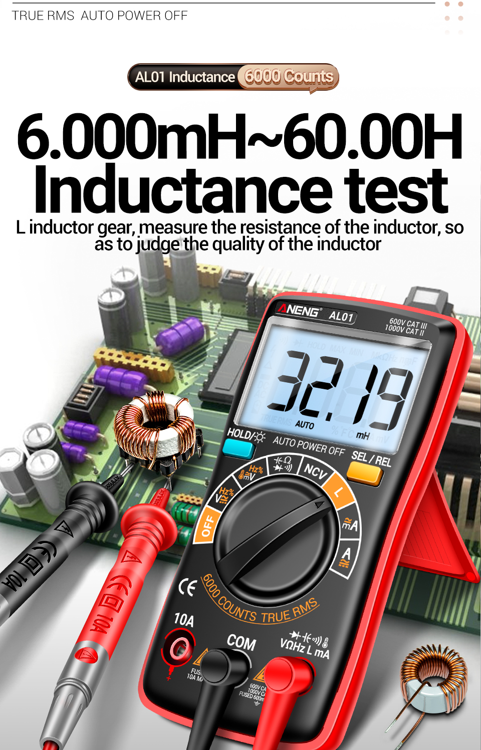 ANENG AL01 Digital multimeter True RMS NCV backlit screen 6000 Counts ...