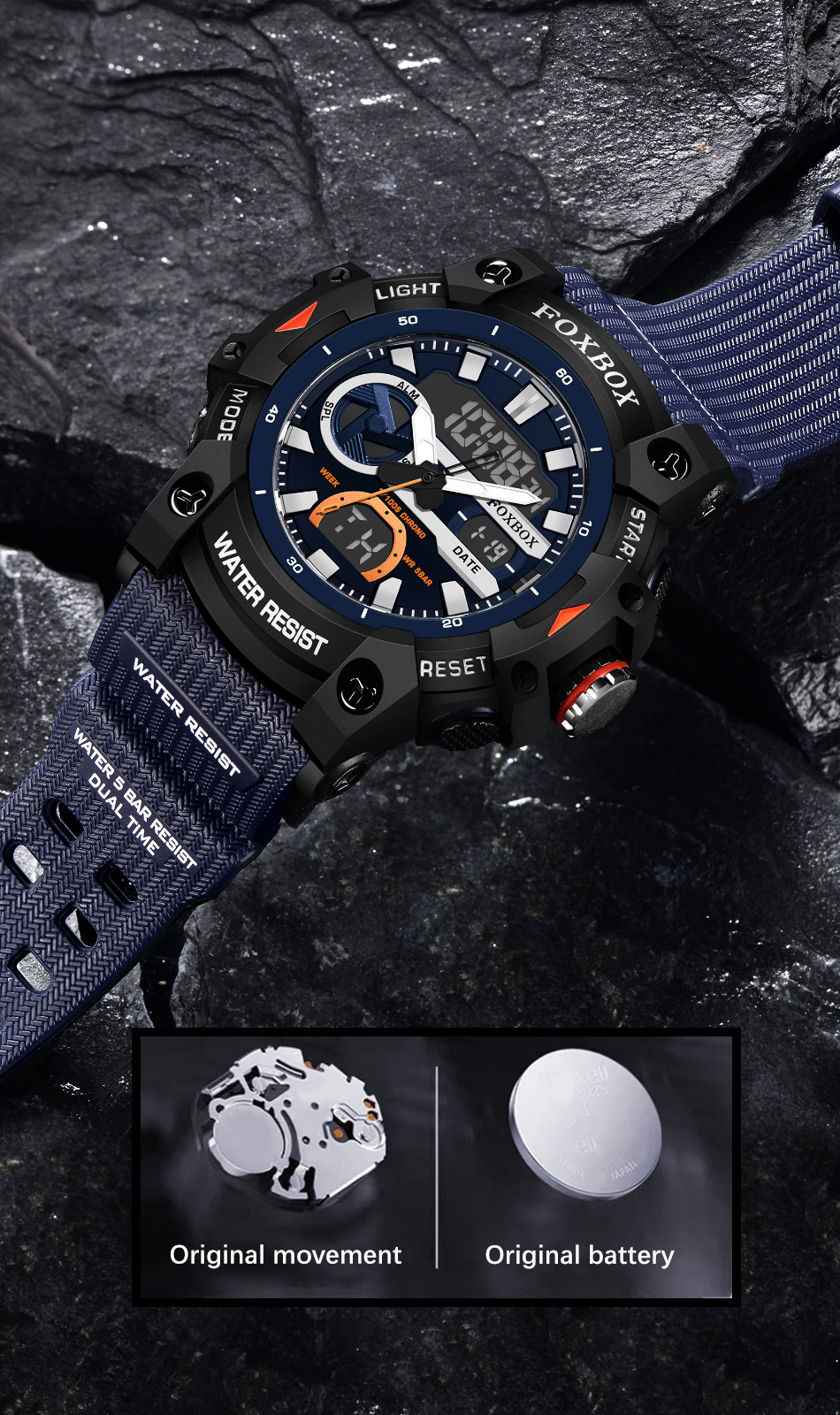 FOXBOX New Digital Watch Men 2.16inch Big Dial Dual Display Outdoors ...