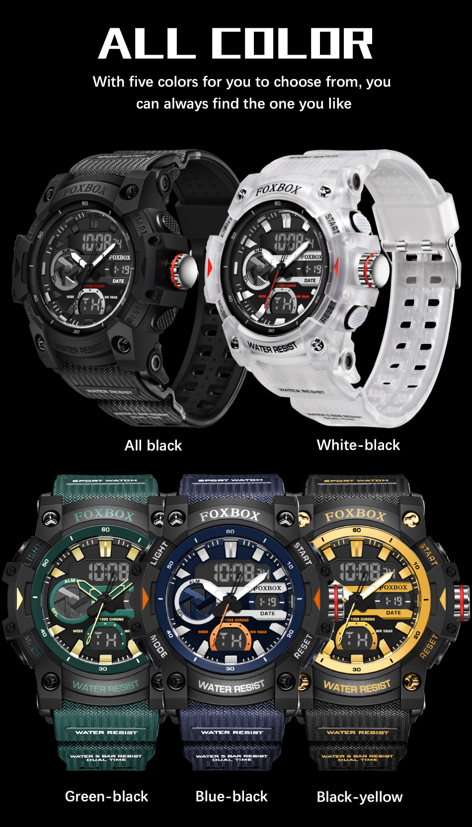 FOXBOX New Digital Watch Men 2.16inch Big Dial Dual Display Outdoors ...