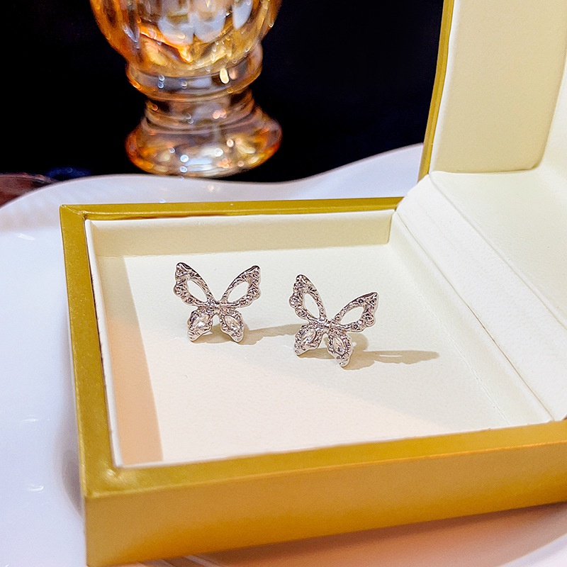 Hollow Butterfly Design Stud Earrings Sweet Elegant Versatile Simple Ear Jewelry For Girls ...