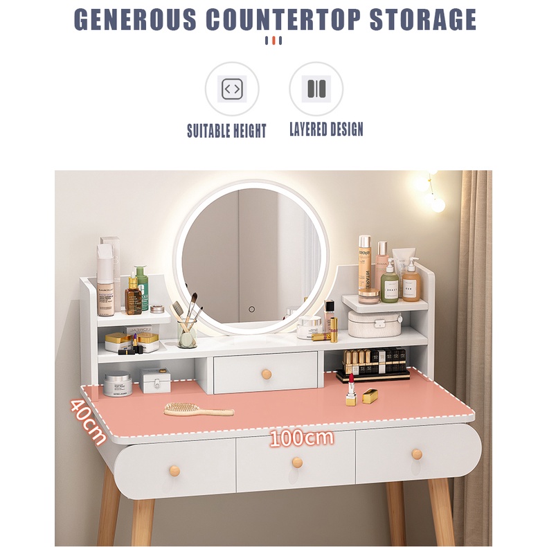 Dressing Table with LED Mirror Meja Solek With Drawer Storage Desk Meja ...
