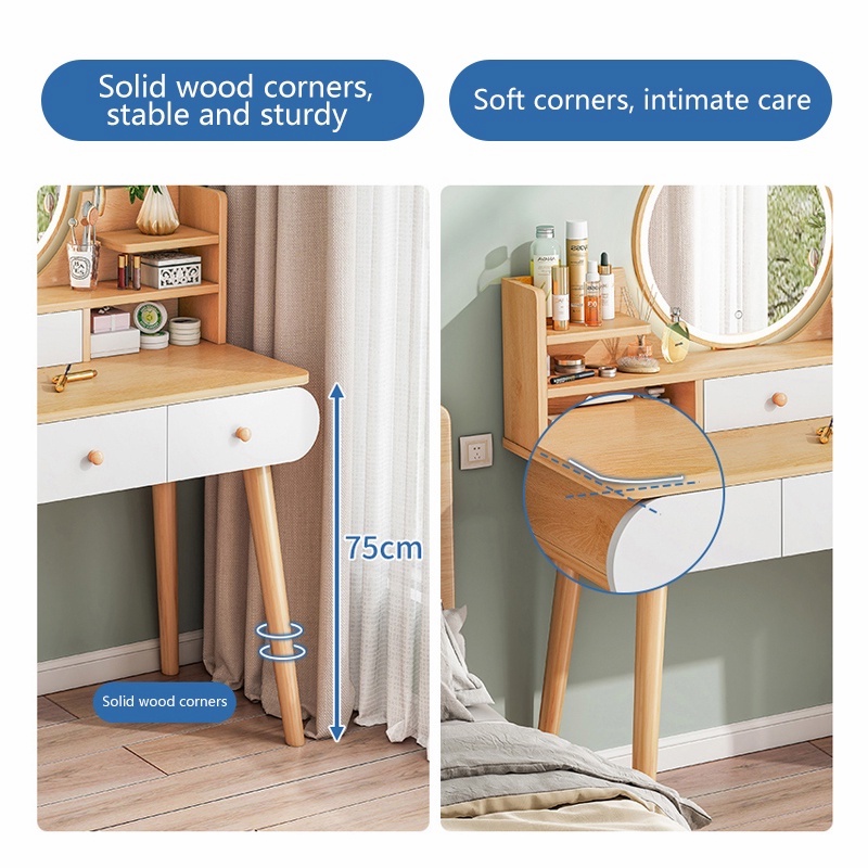 Dressing Table with LED Mirror Meja Solek With Drawer Storage Desk Meja ...