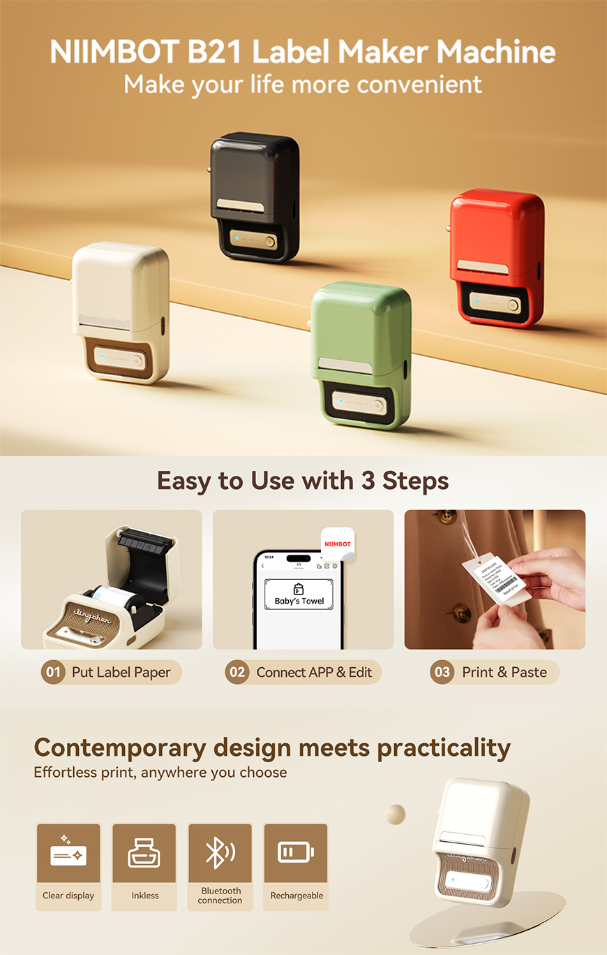 [Free label] NIIMBOT B21/B1 Label Printer Wireless Bluetooth Thermal ...