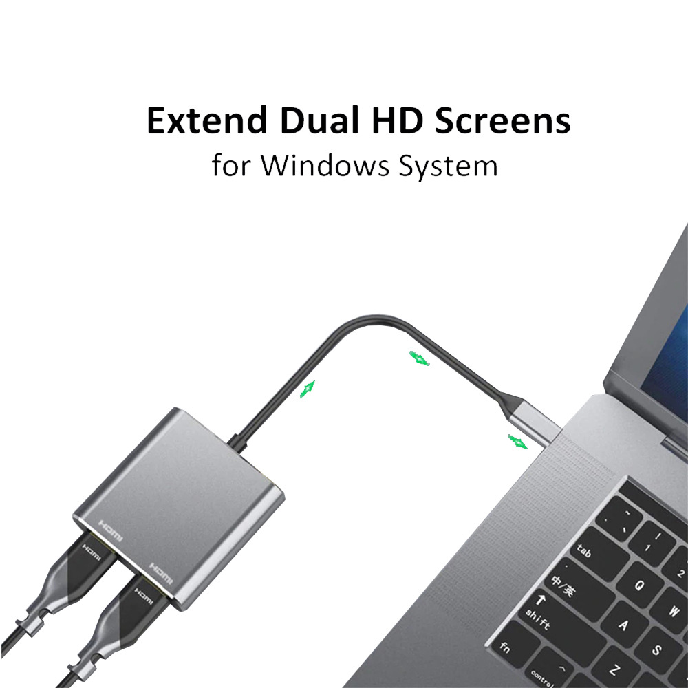 Typec to Dual HDMI 2in1 Adapter Type-C HUB HDMI 4K Two Monitors Mirror ...