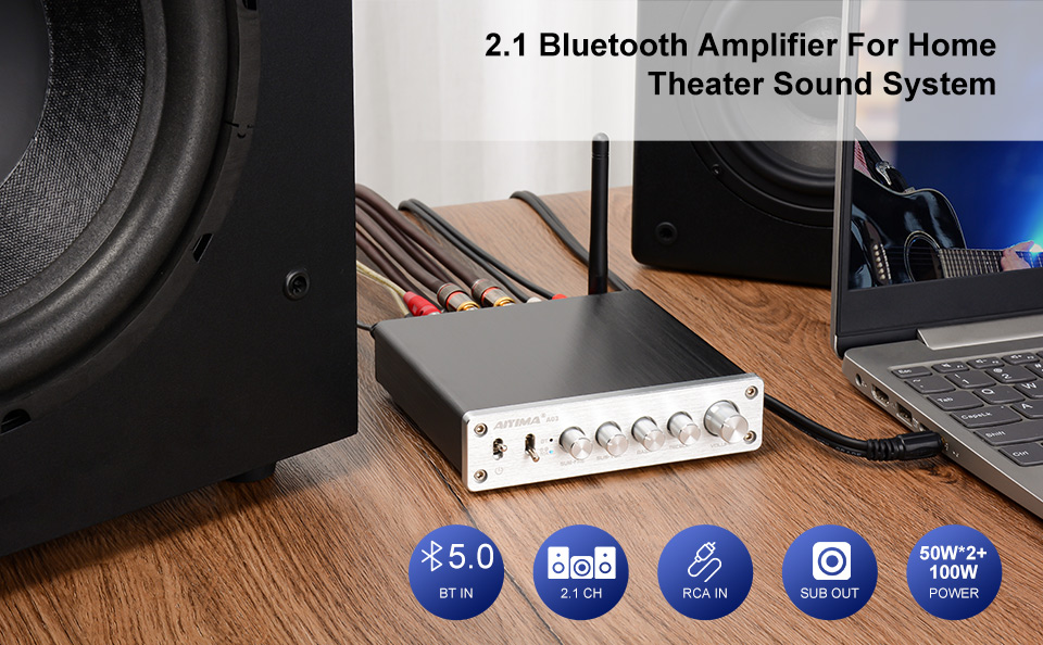 AIYIMA A03 TPA3116 Subwoofer Bluetooth Amplifier HiFi TPA3116D2 2.1 Digital Power Amplifiers ...