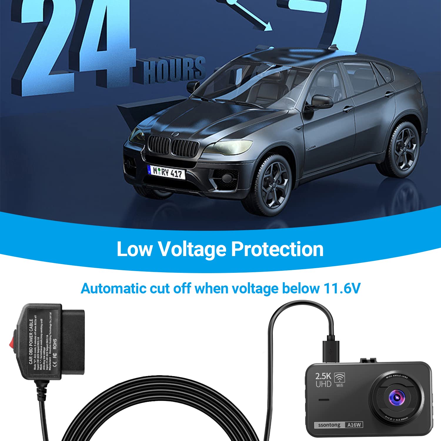 Upgraded OBD2 OBD Power Cable for Dash Camera, OBD to Type-C USB OBDII ...