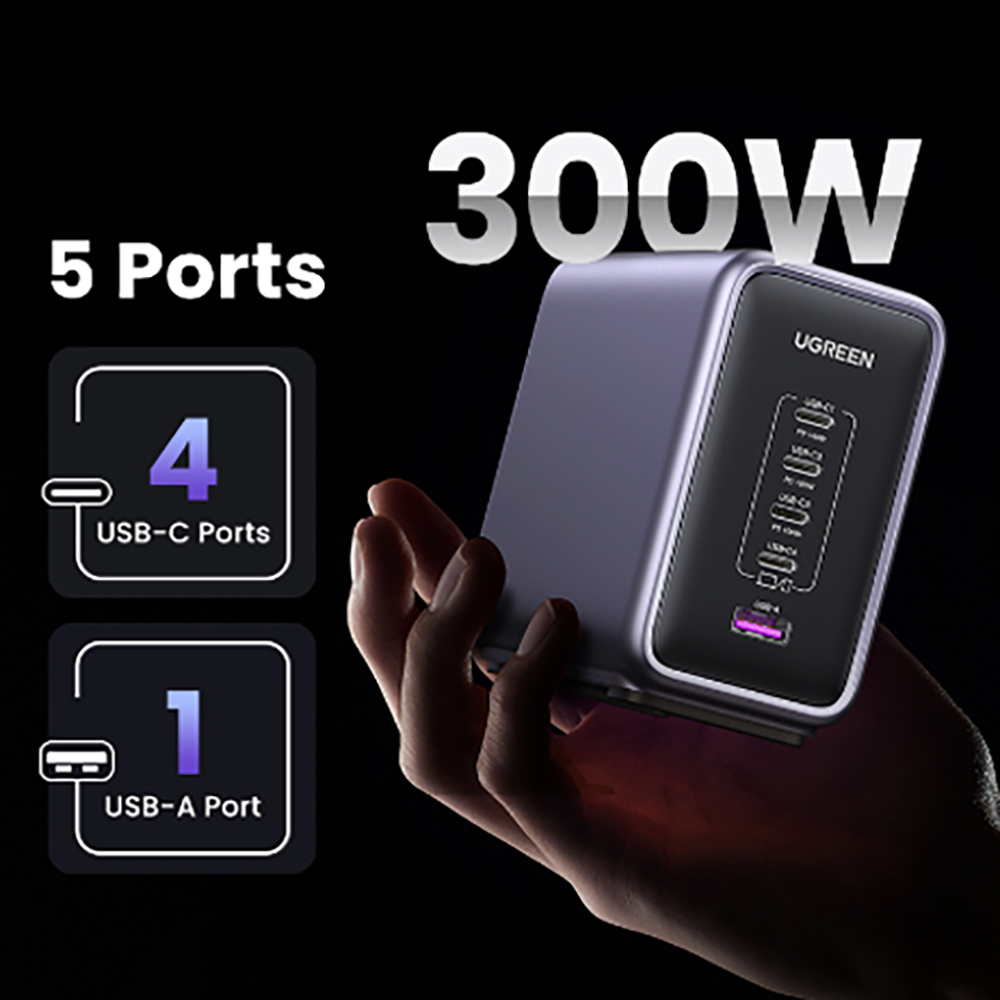 UGREEN GaN 300W USB C Charger, Nexode 5-Ports Desktop Charging, 140W ...