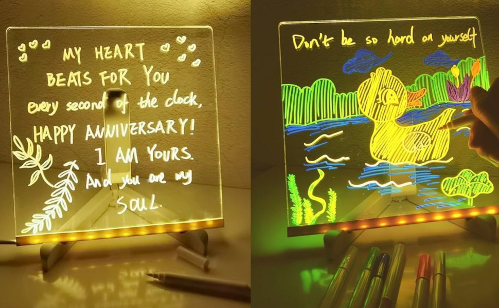 LED Note Board with Colors, Acrylic Dry Erase Board with Light, Light ...