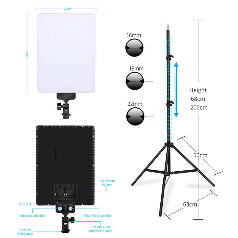 Photo Studio LED Light Fill Lamp 16/19/24inch With Tripod Stand 210cm ...