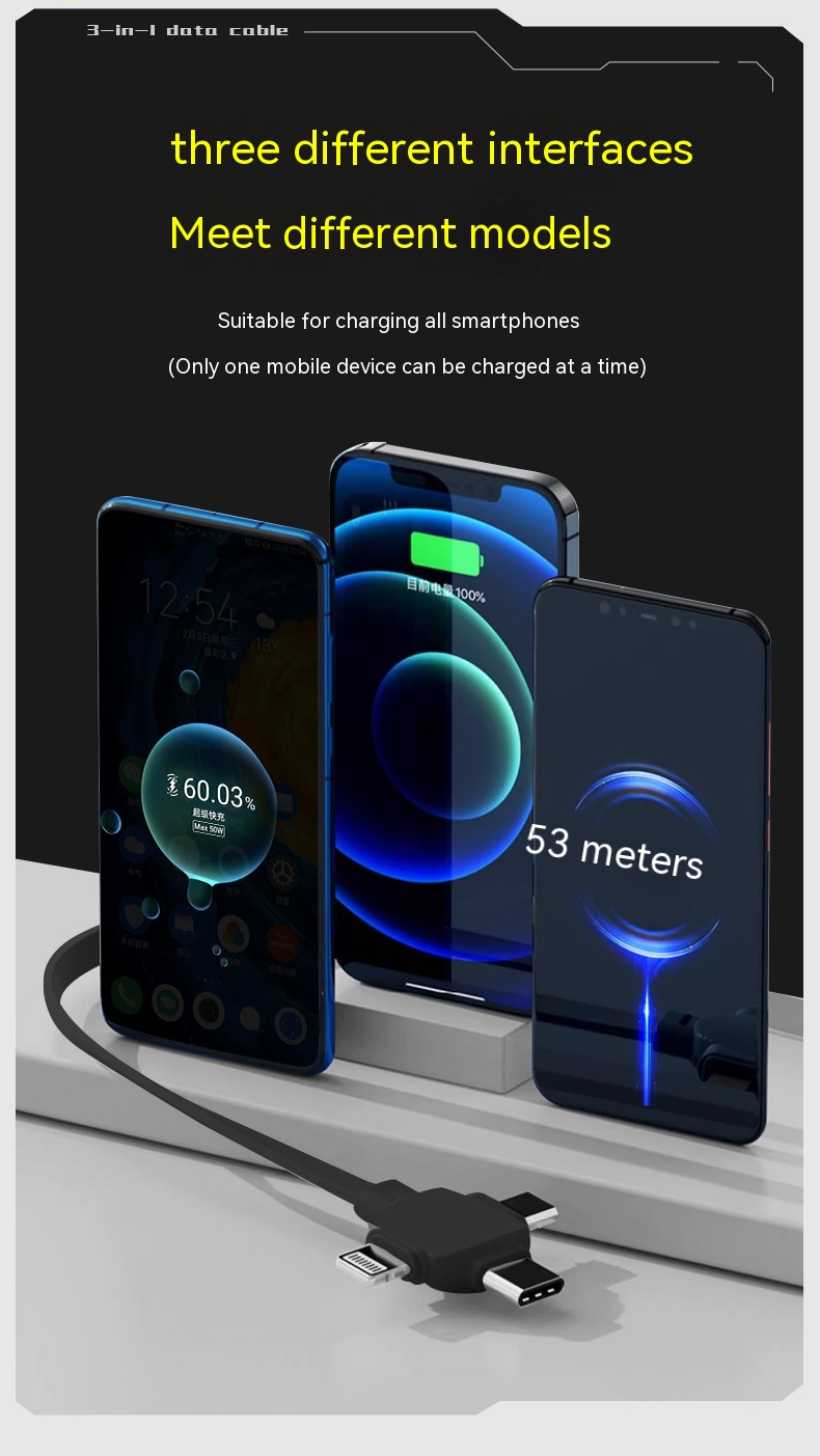 100W Mecha Wind Super Fast Charging Cable 3 In 1 Telescopic Data Cable With Phone Holder 5A USB ...