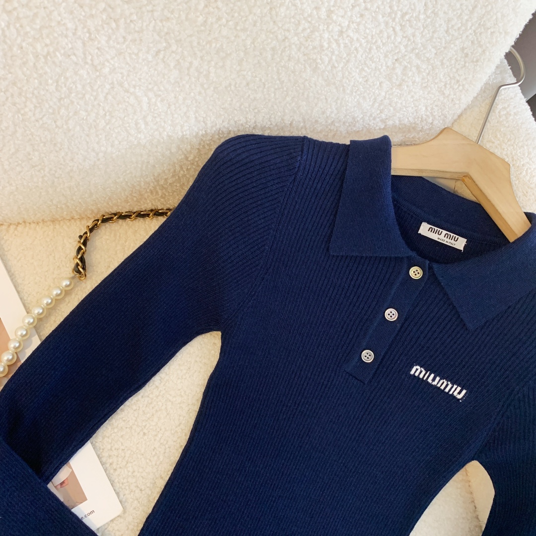 M*IU 2023 NEW LONG KNITTED POLO SHIRT - NAVY BLUE | Shopee Malaysia